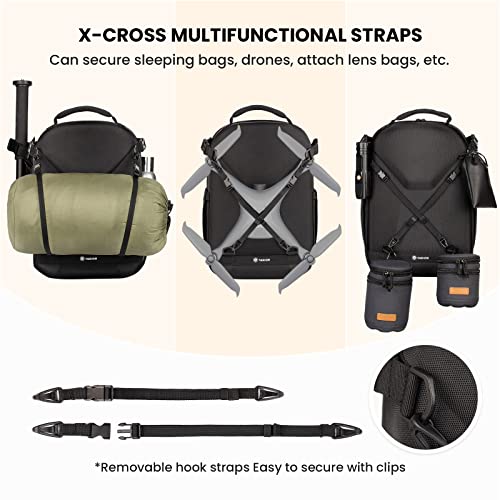 TARION Camera Backpack Hardshell DSLR Camera Bag 3-side Hard Case Photography Backpack with Waterproof Raincover Laptop/Tripod Compartment for Men Women Photographers Black