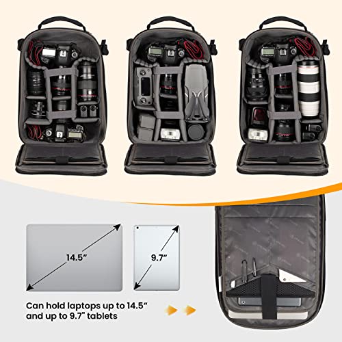 TARION Camera Backpack Hardshell DSLR Camera Bag 3-side Hard Case Photography Backpack with Waterproof Raincover Laptop/Tripod Compartment for Men Women Photographers Black
