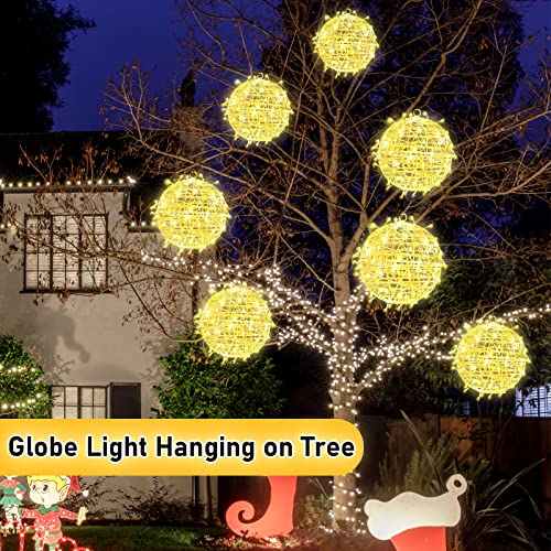 4 Pcs 16'' Christmas Outdoor Light Balls Hanging Tree Globe Lights LED Garden Tree Lights Rattan Lighted Sphere Balls Waterproof Lighted Globe Light for Tree Outdoor Indoor Party Yard Lawn Porch Decor
