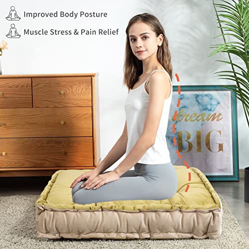 HIGOGOGO Extra Large Floor Cushion, 20"x20" Square Tufted Seating Floor Pillow with Frilled Edge, Outdoor Thicken Meditation Cushion for Yoga, Reading, Kids Playing and Pet Sleeping, Grass-Green