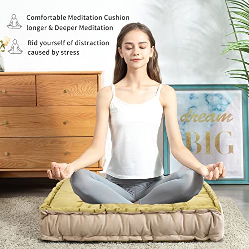 HIGOGOGO Extra Large Floor Cushion, 20"x20" Square Tufted Seating Floor Pillow with Frilled Edge, Outdoor Thicken Meditation Cushion for Yoga, Reading, Kids Playing and Pet Sleeping, Grass-Green