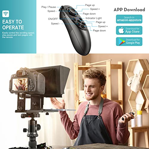 Liftable Teleprompter W/Remote Control and app with Adjustable Tempered Optical Glass Supports Smartphone,DSLR, DV Camcorder Shooting.