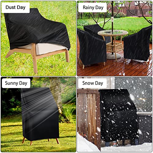 Tegeme 4 Pieces Outdoor Patio Chair Covers, Waterproof Stackable High Back Seat Covers, Outside Garden Lawn Cover for Anti-UV, Snow Dust, Windproof, Black (47 x 25 x 25 x 27.5 Inch)