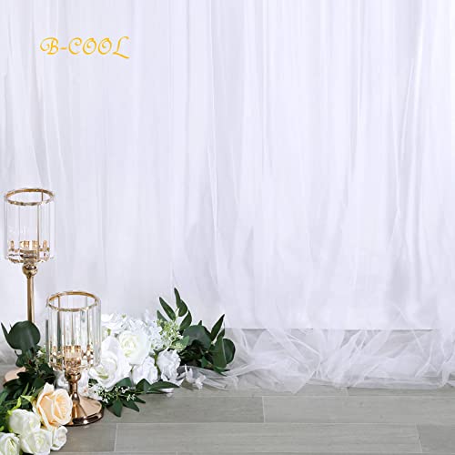 White Tulle Backdrop Curtains Wedding 2 Layer Sheer Drape Backdrop Cloth Polyester Backdrop for Baby Shower Parties Photography Props 5ftx7ft