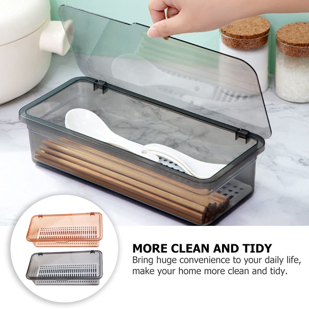 Cabilock 2Pcs Flatware Tray with Lid, Kitchen Cutlery Tray and Utensil Drawer Organizer, Silverware Countertop Storage Container with Cover Backflow Preventer