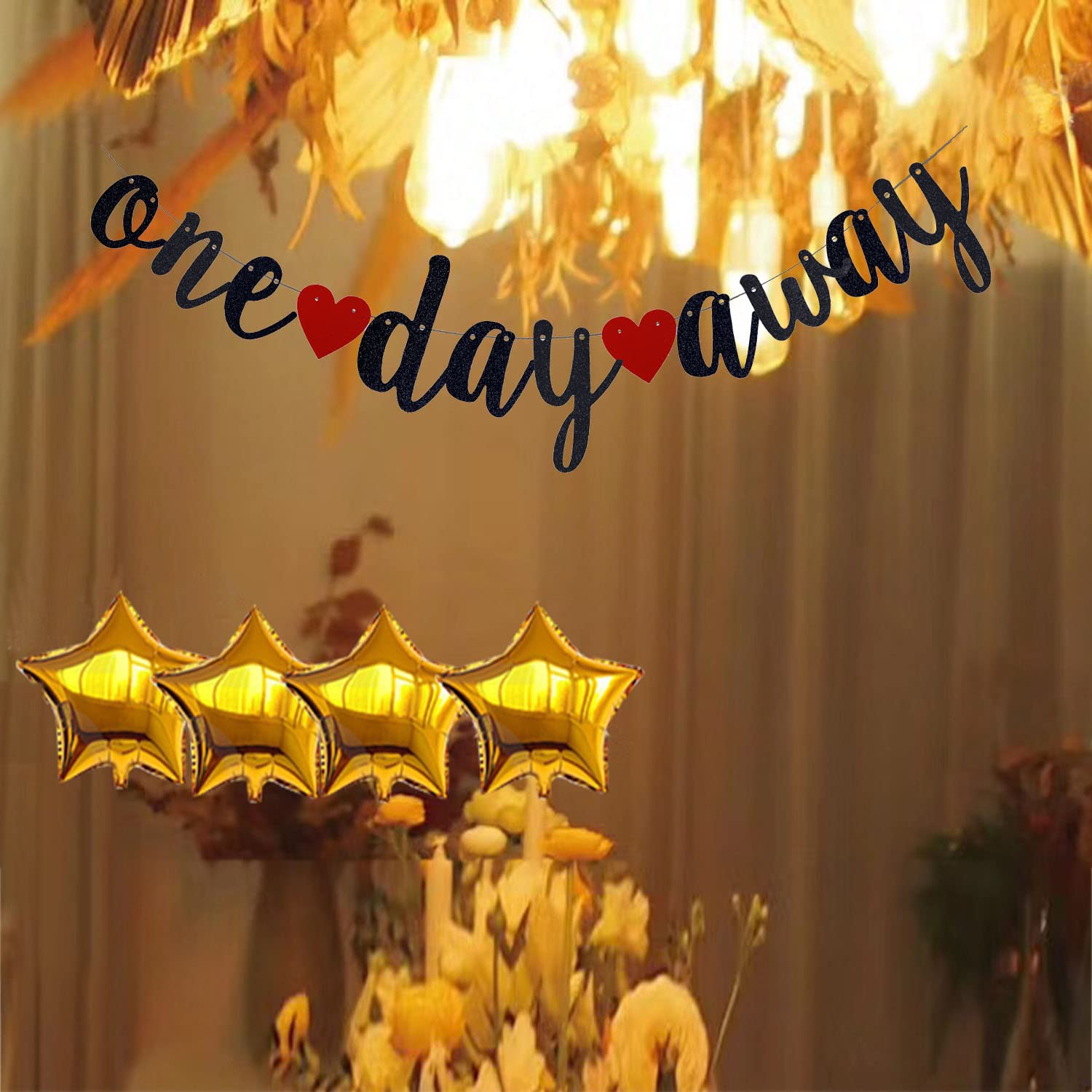 One Day Away Banner,Black Glitter Rehearsal Dinner Decorations Supplies, Wedding Party Sign, Tomorrow We Do,Engagement / Bridal Shower Party Decorations Pre-Strung
