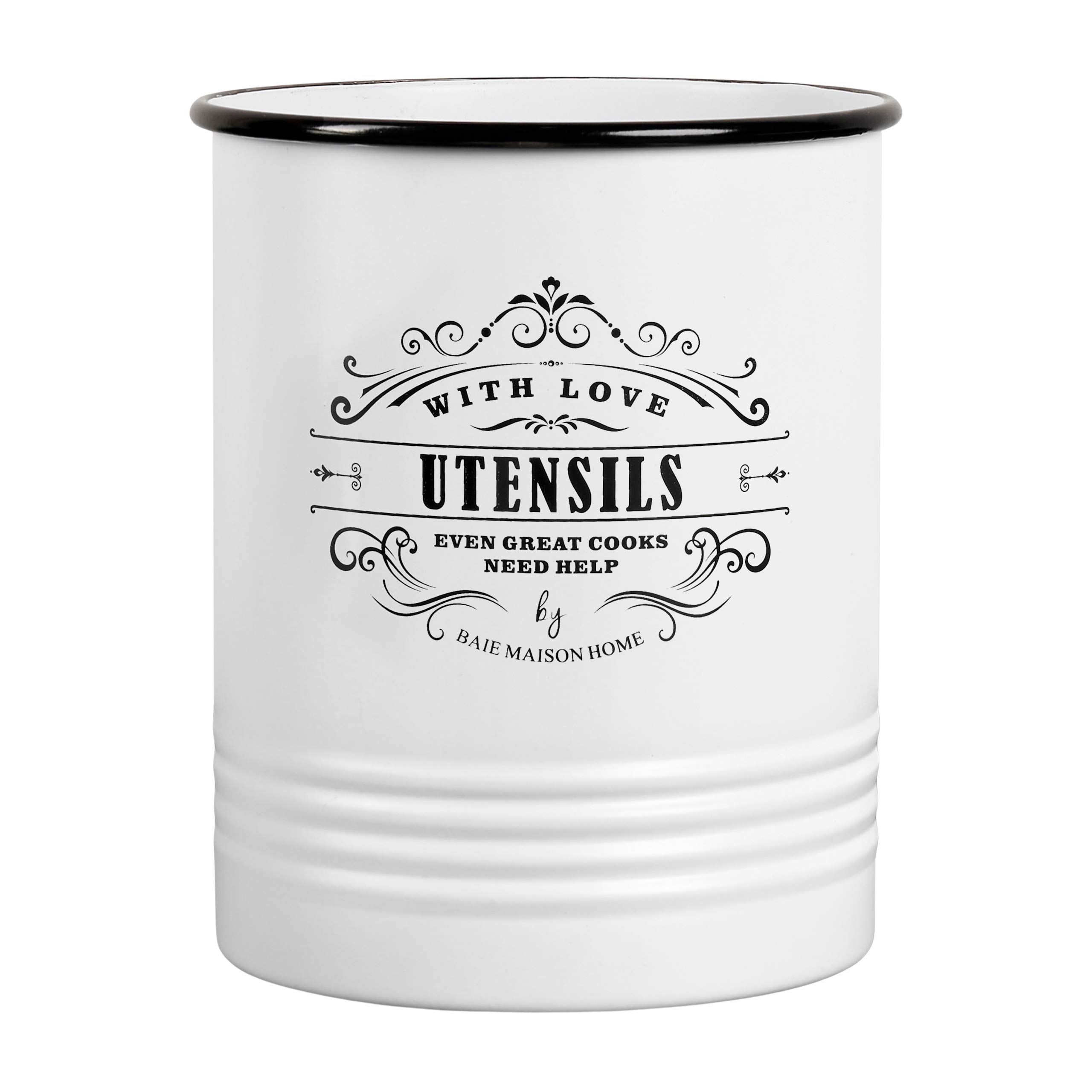 Baie Maison Large Kitchen Utensil Holder for Countertop - Farmhouse Kitchen Tools Storage Organizer Utensil Crock - White Cooking Utensil Holder for Kitchen Counter - Utensil Caddy Jar Spatula Holder