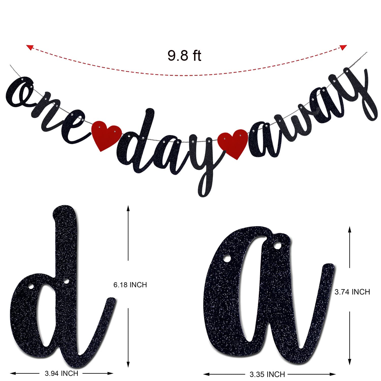 One Day Away Banner,Black Glitter Rehearsal Dinner Decorations Supplies, Wedding Party Sign, Tomorrow We Do,Engagement / Bridal Shower Party Decorations Pre-Strung
