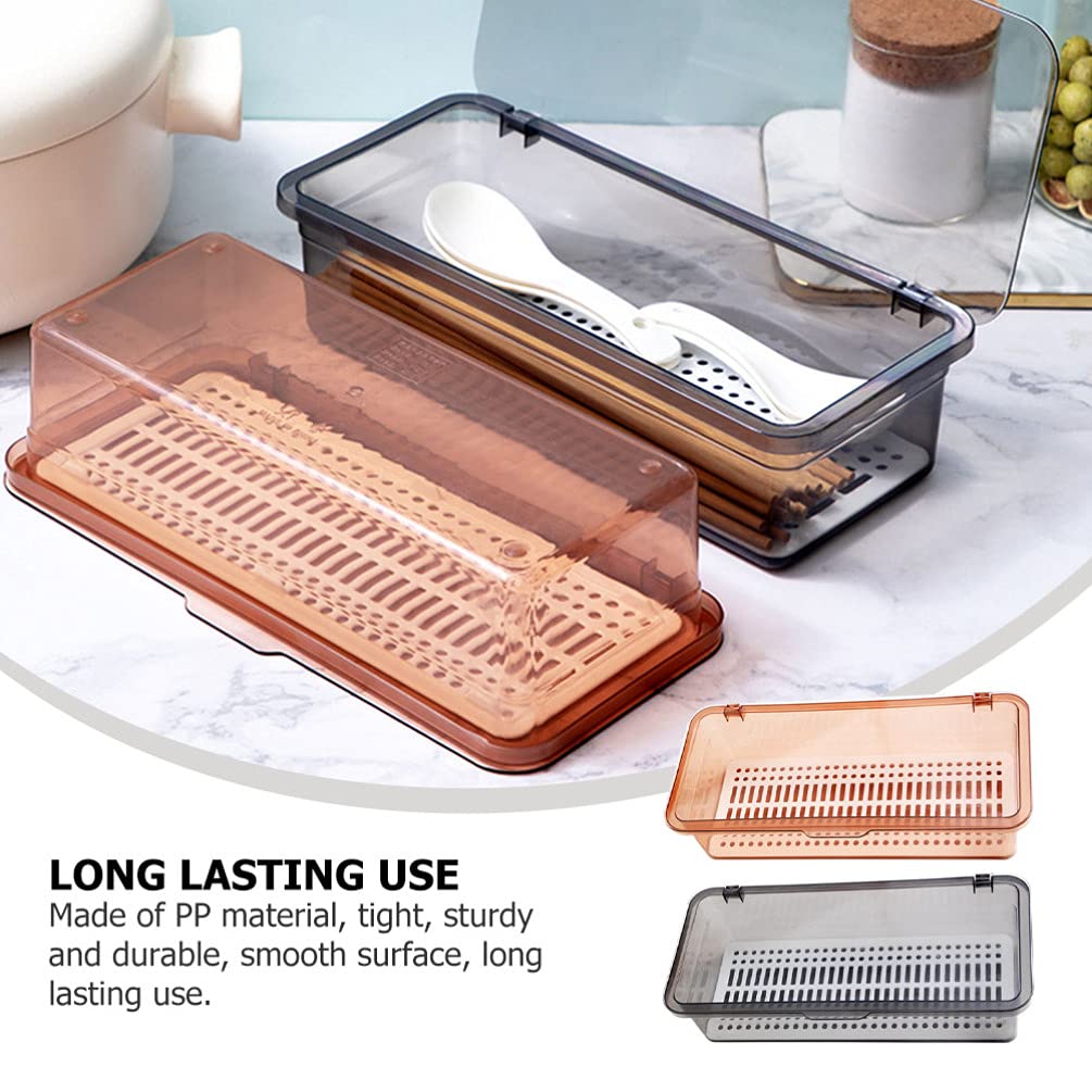 Cabilock 2Pcs Flatware Tray with Lid, Kitchen Cutlery Tray and Utensil Drawer Organizer, Silverware Countertop Storage Container with Cover Backflow Preventer