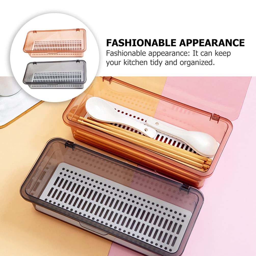 Cabilock 2Pcs Flatware Tray with Lid, Kitchen Cutlery Tray and Utensil Drawer Organizer, Silverware Countertop Storage Container with Cover Backflow Preventer