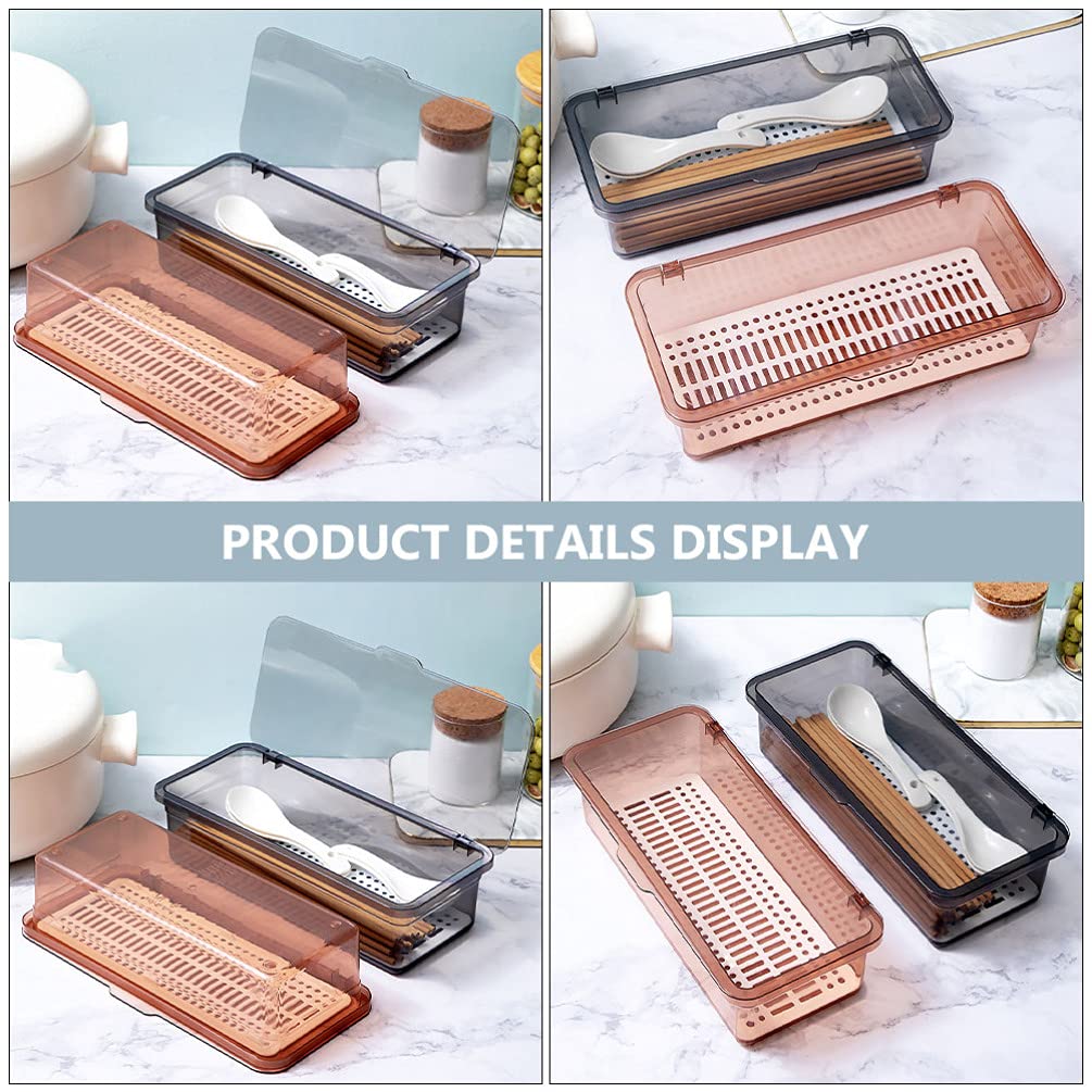 Cabilock 2Pcs Flatware Tray with Lid, Kitchen Cutlery Tray and Utensil Drawer Organizer, Silverware Countertop Storage Container with Cover Backflow Preventer