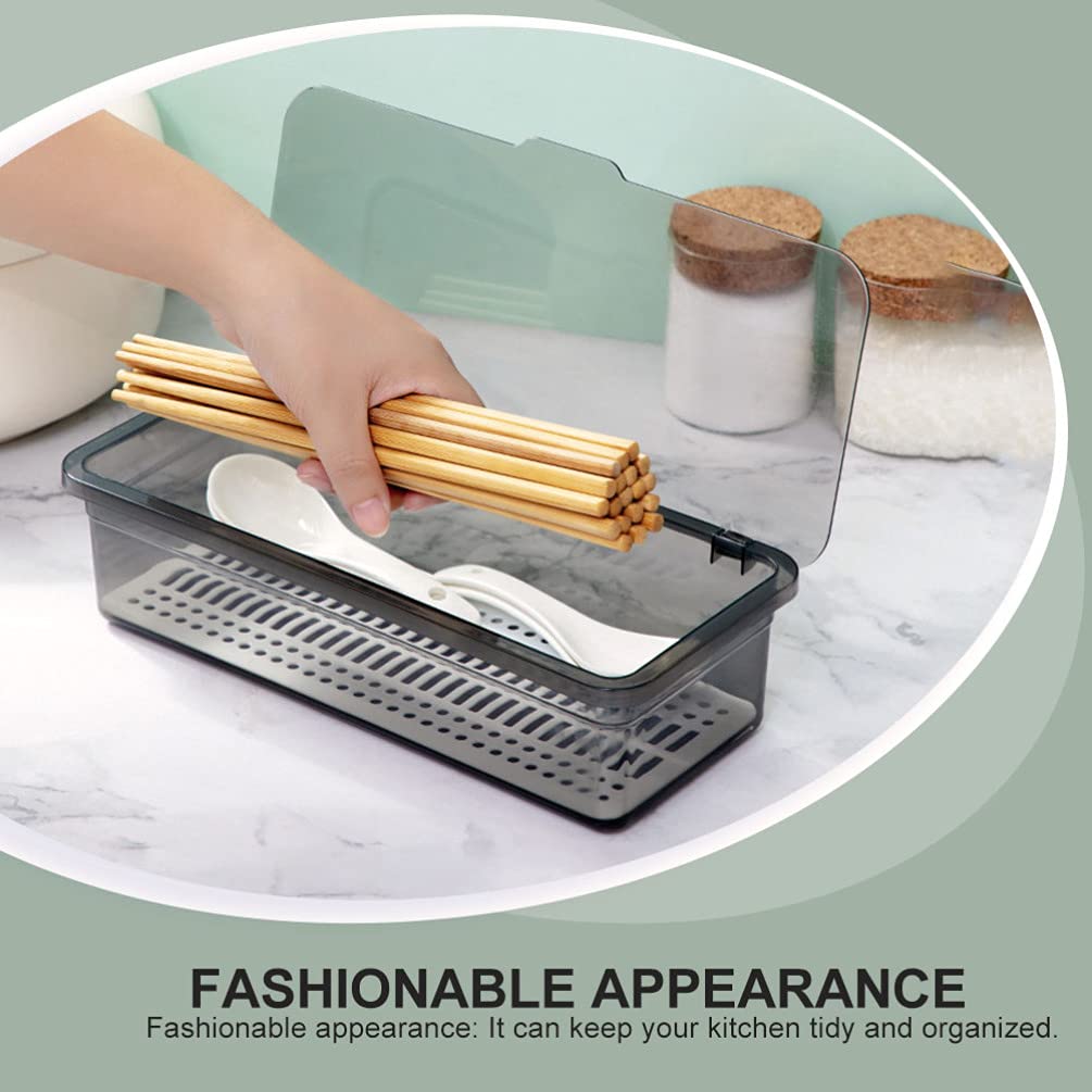 Cabilock 2Pcs Flatware Tray with Lid, Kitchen Cutlery Tray and Utensil Drawer Organizer, Silverware Countertop Storage Container with Cover Backflow Preventer