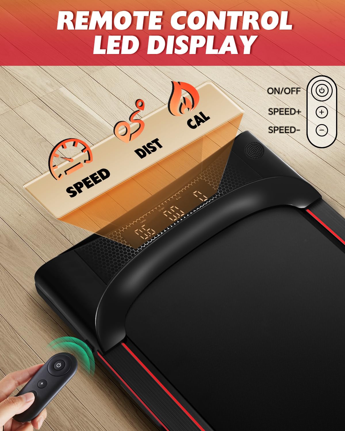 Walking Pad, Under Desk Treadmill with Remote Control, LED Display, Wheels, Portable Mini Running Machine for Small Spaces in Home/Office