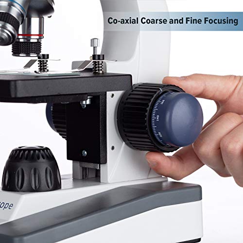 AmScope M150C-PS25 Compound Monocular Microscope, WF10x and WF25x Eyepieces, 40x-1000x Magnification, LED Illumination, Brightfield, Single-Lens Condenser, Coaxial Coarse and Fine Focus, Plain Stage, 110V, Includes Set of 25 Prepared Slides