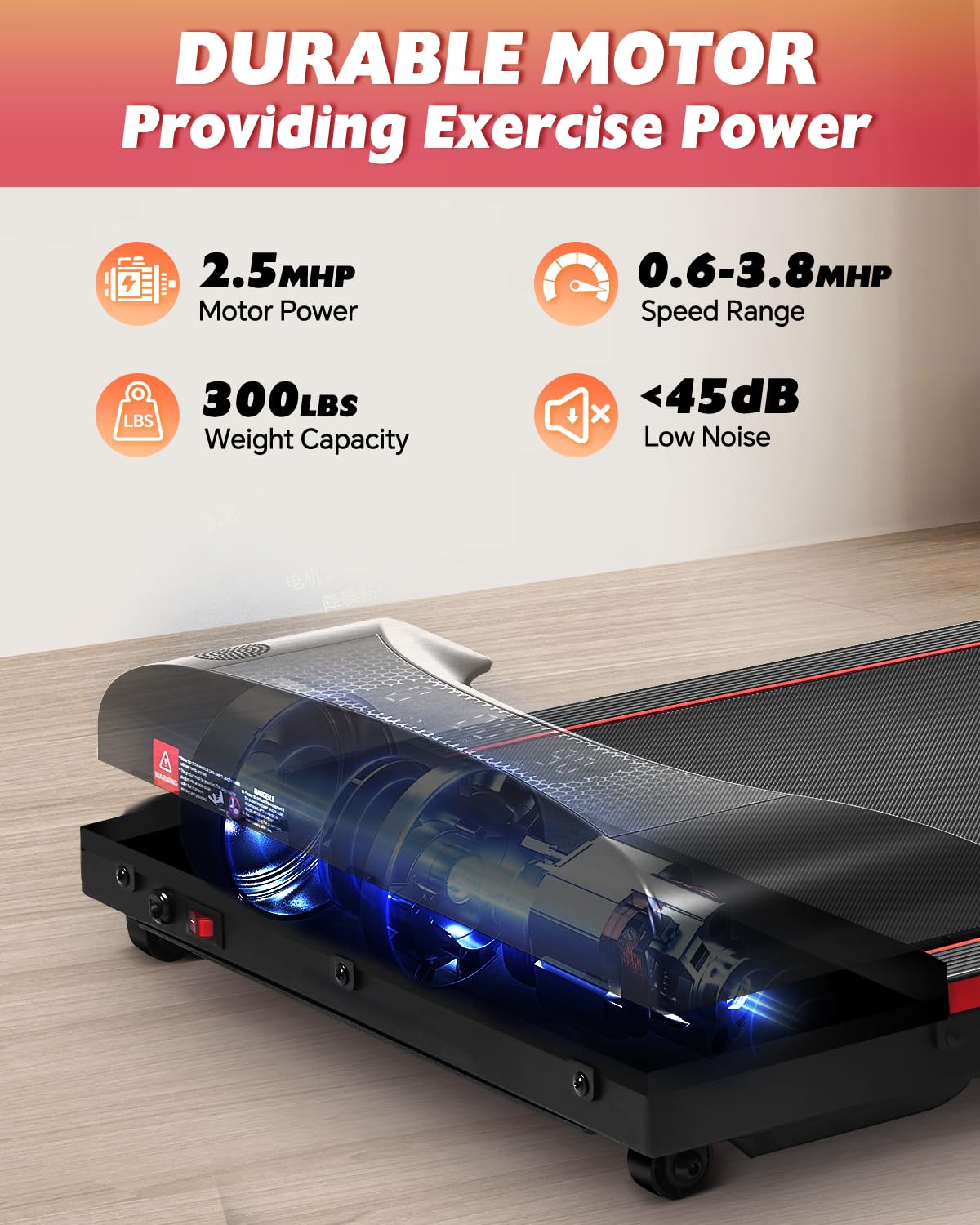 Walking Pad, Under Desk Treadmill with Remote Control, LED Display, Wheels, Portable Mini Running Machine for Small Spaces in Home/Office