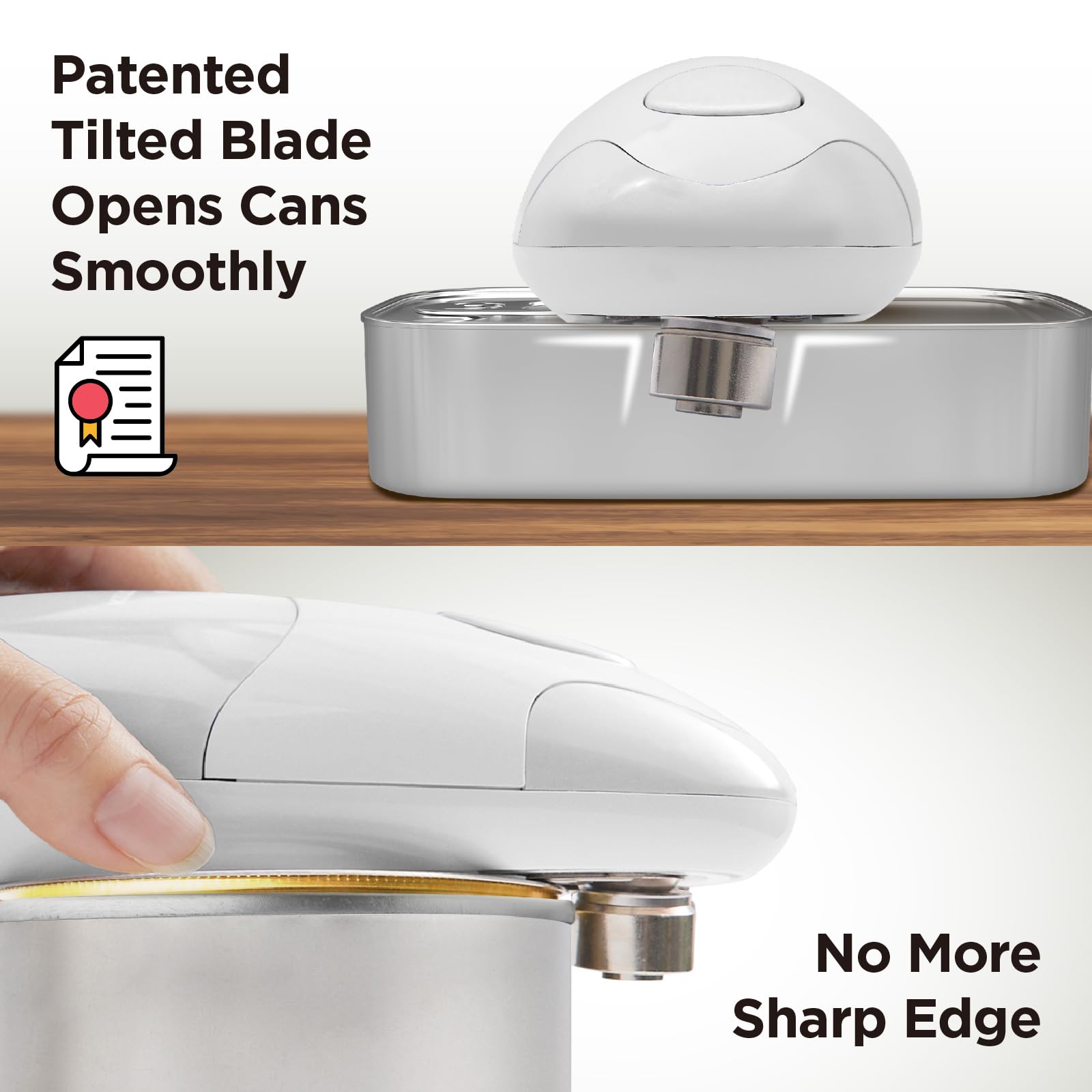 Kitchen Mama Electric Can Opener: Open Your Cans with A Simple Push of Button - Smooth Edge, Food-Safe and Battery Operated Handheld Can Opener(White)