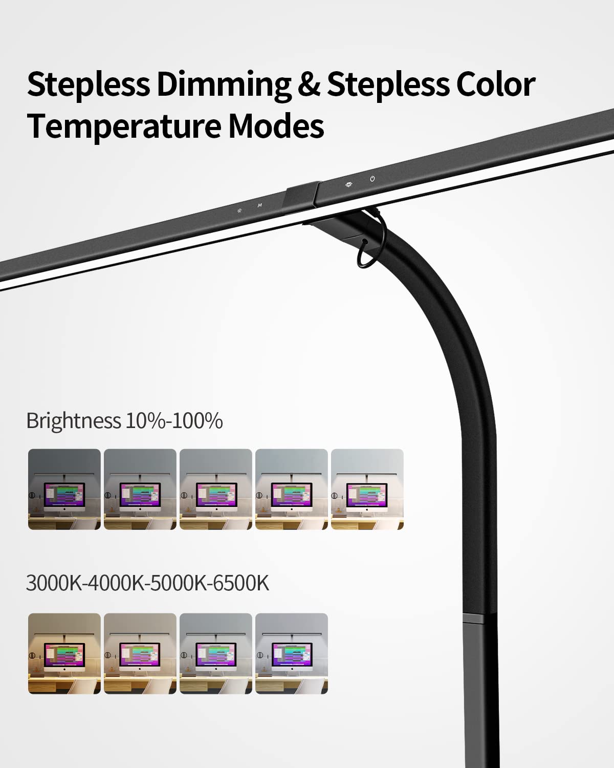Desk Lamps for Home Office, 24W Extra Bright Architect Desk Lamp with Clamp, 31.5" Wide Modern Black Desk Lights with Auto Dimming Memory Function, Stepless Dimming task lamp for Workbench Monitor