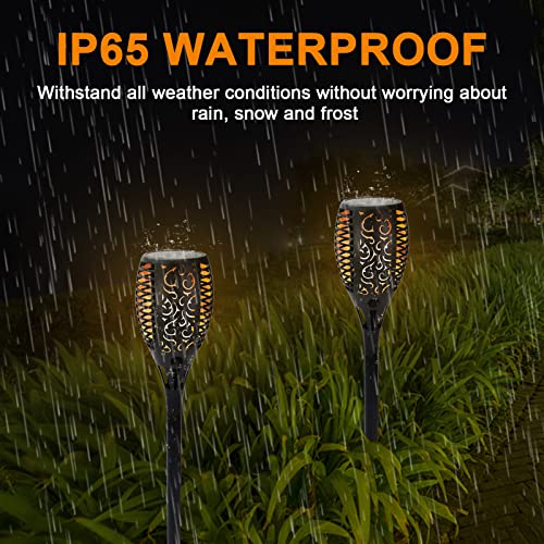 IYUTINA Outdoor Solar Lights for Yard, Torch Lights with Flickering Flame Christmas Decoration Waterproof Patio Backyard Garden Decor Auto On/Off Dusk to Dawn Dancing Fire Lights for Outside, 1 Pack