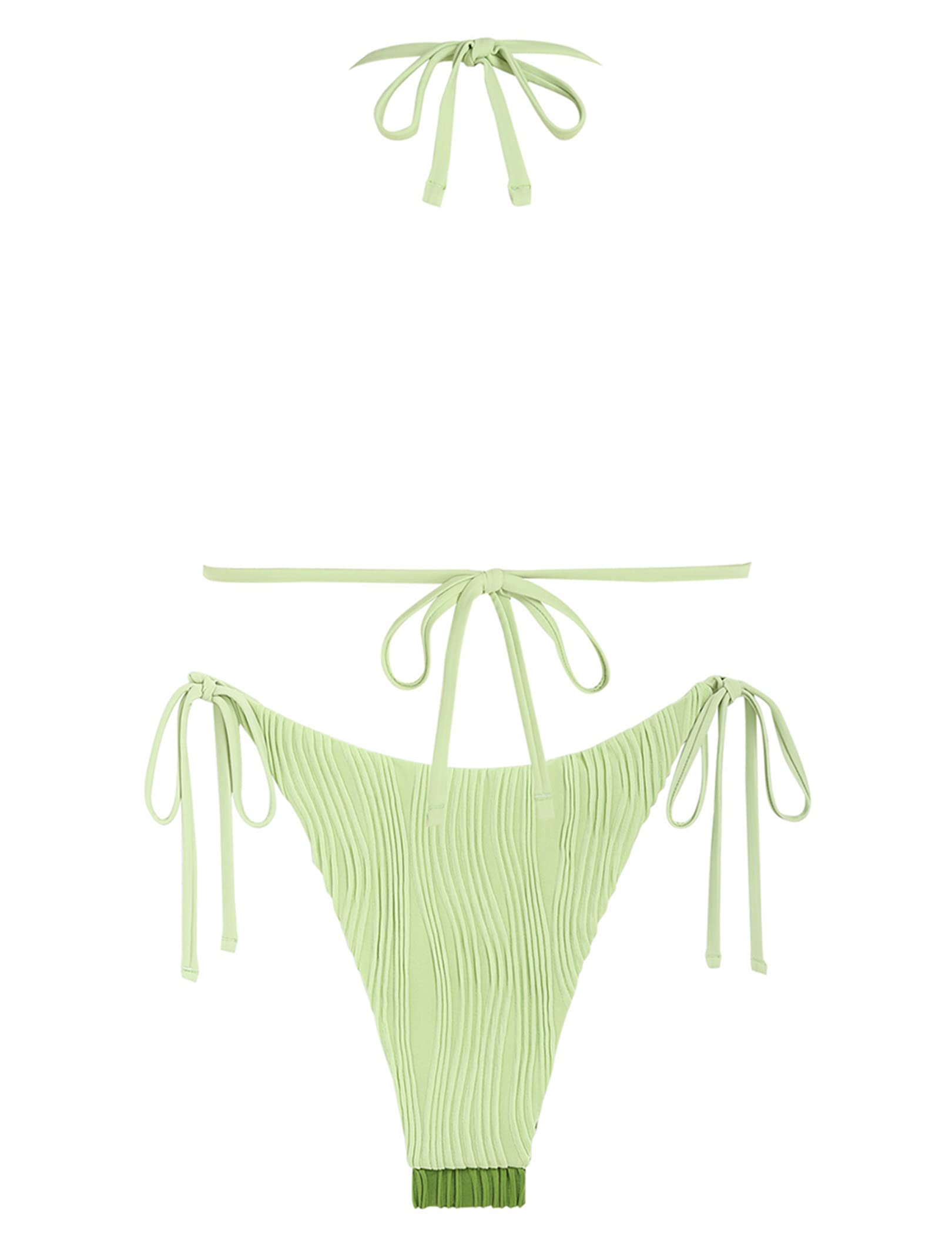 ZAFUL Bikini Bathing Suit for Women Halter 2 Piece Bikini Sets Adjustable Self Tie Strings Removable Pads Swimsuit Green L