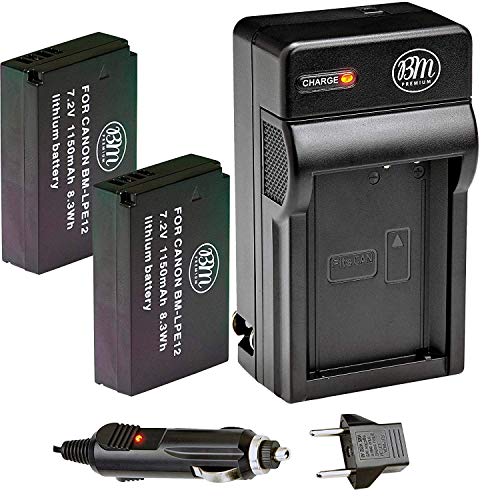 BM Premium 2-Pack of LP-E12 Batteries and Charger for Canon EOS-M, EOS M2, EOS M10, EOS M50, EOS M50 II, EOS M100, EOS M200, SX70 HS, Rebel SL1 Camera