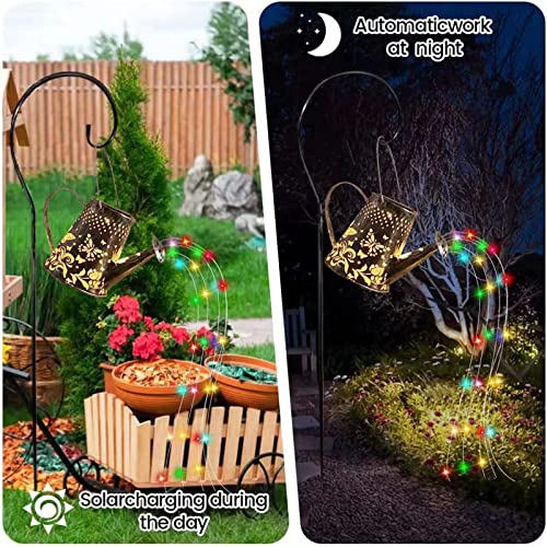 NA Watering Can Lights, Solar LED Lantern Outdoor Fairy Light Waterproof,Decorative Retro Metal Solar Shower Lights (with Bracket)