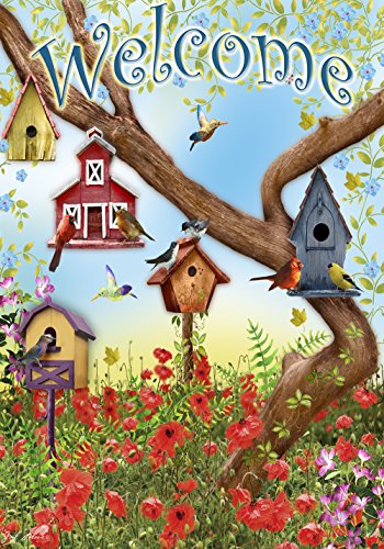 Toland Home Garden 112097 Poppies & Birdhouses Spring Flag 12x18 Inch Double Sided Spring Garden Flag for Outdoor House summer Flag Yard Decoration