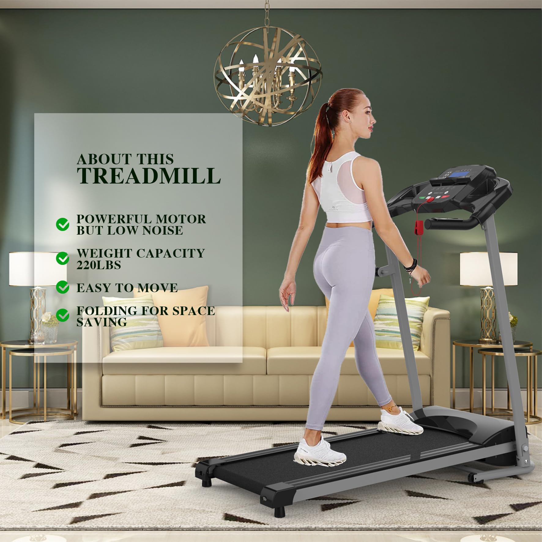 LIVIVOX Under Desk Treadmill,Max 3.5 HP Electric Walking Pad,Folding Treadmill with 300LBS Capacity Designed 2 in 1 Installation-Free Treadmills for Home & Office Small (Ordinary)