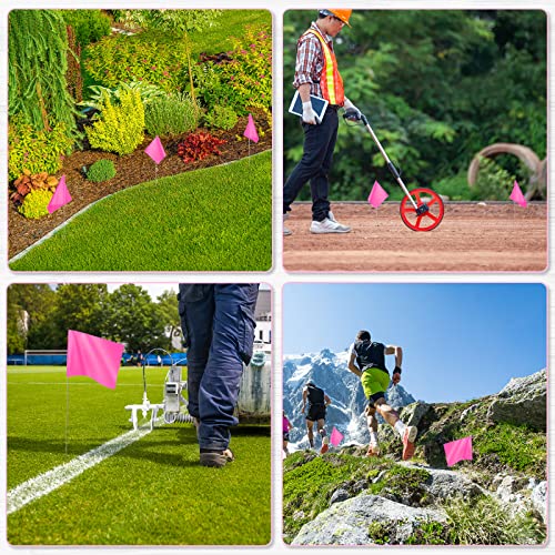 IKAYAS 100 Pack Marking Flags Marker Flags for Lawn 4 * 5 Inch Pink PVC Small Yard Flags Stake Flags on 15 inch Steel Wire, Lawn Flags, Yard Flags, Garden Flags