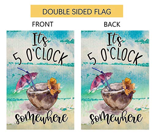 BLKWHT Summer Beach Garden Flag It's 5 O'Clock Somewhere Vertical Double Sided Tropical Fruit Coconut Burlap Yard Outdoor Decor 12.5 x 18 Inches A2152