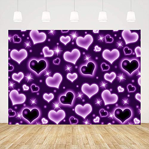 Ticuenicoa 7x5ft Purple Hearts Early 2000s Backdrop for Photography Love Heart Birthday Party Photo Background 2000s Valentines Portrait Backdrop Photo Booth Props Old School Photoshoot Backdrops