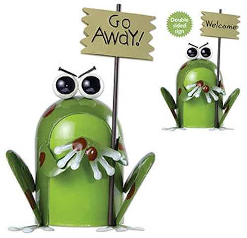 Sunset Vista Designs Get Happy Frog Garden Sculpture with Double-Sided Sign