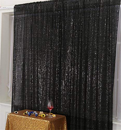 Eternal Beauty Black Sequin Wedding Backdrop Photography Background Party Curtain, 10Ft X 10Ft