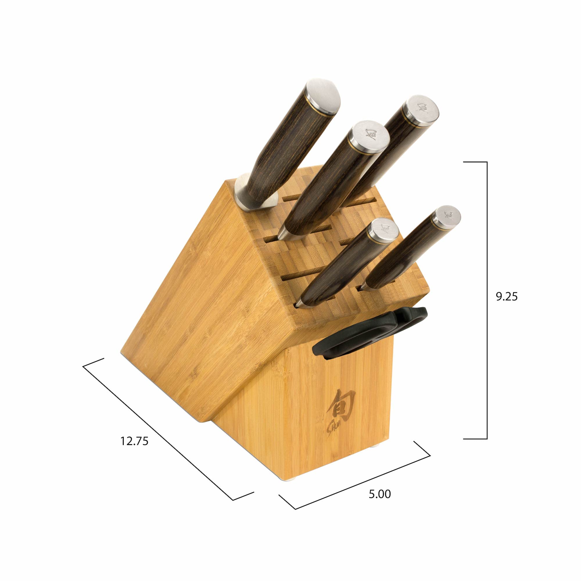 Shun Cutlery Premier 7-Piece Essential Block Set, Kitchen Knife and Knife Block Set, Includes 8β Chef's Knife, 4β Paring Knife, 6.5β Utility Knife, & More, Handcrafted Japanese Kitchen Knives