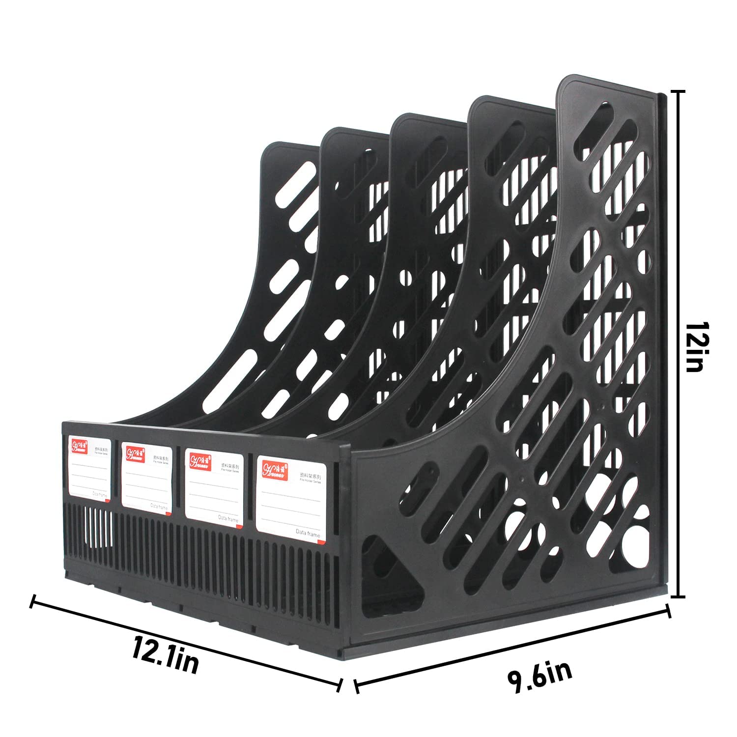 Ysenchan Magazine File Holder, Plastic File Folder Holder for Desk, 4 Compartments Desk Organizer for Office Storage, Vertical File Organizer, Black