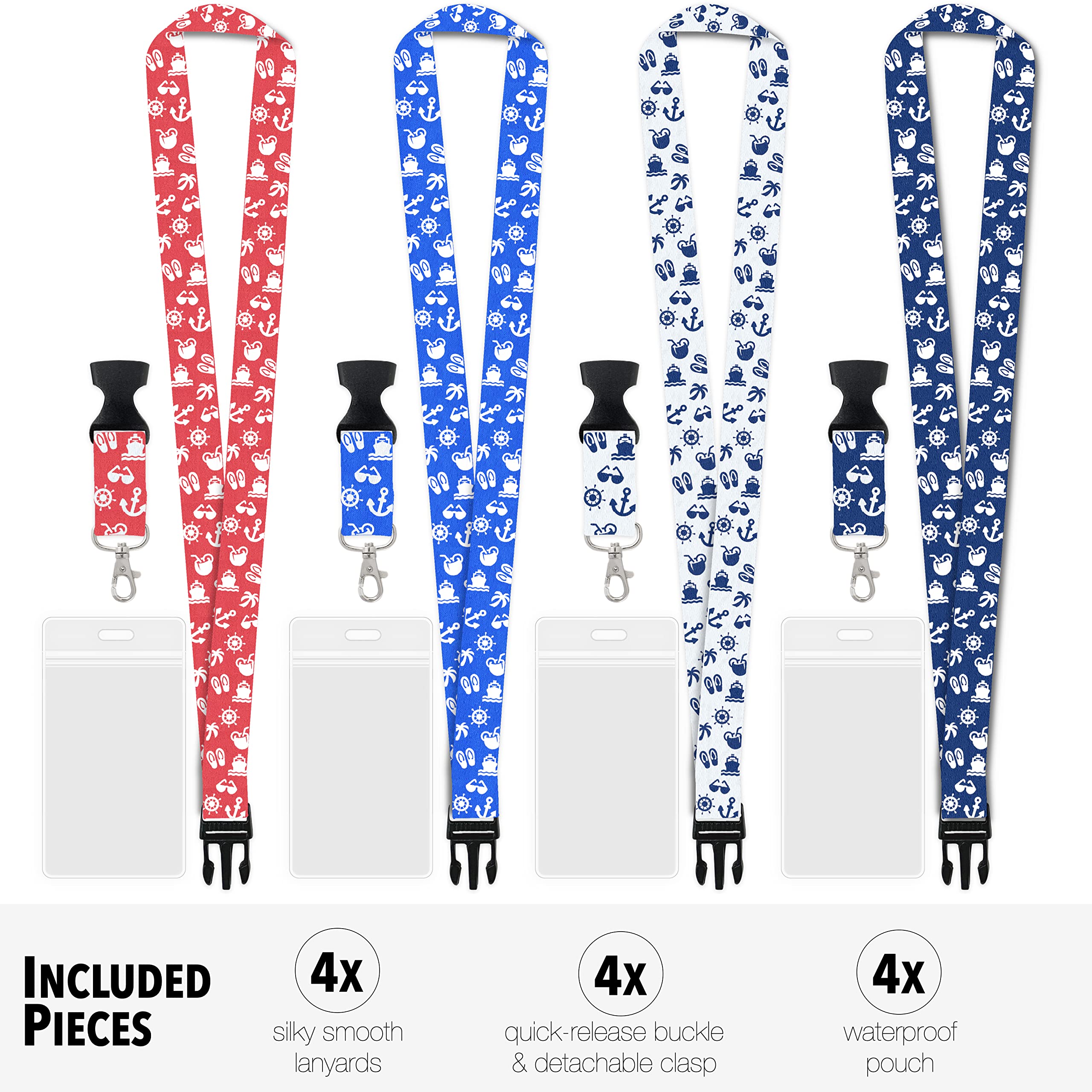 Cruise Lanyard Must Have Accessories for Ship Cards [4 Pack] Cruise Lanyards with ID Holder, Key Card Detachable Badge & Waterproof Ship Card Holders