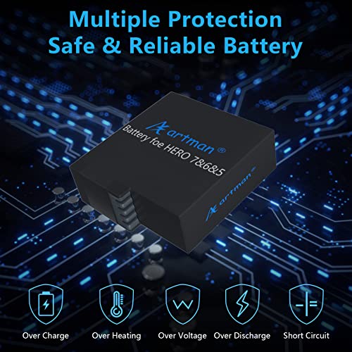 Artman Hero 7/6/5 Battery 1480mAh 3-Pack and 3-Channel LED USB Hero 7 Charger Compatible with Gopro Hero 7 Black,Hero 6 Black,Hero 5 Black,Hero 2018(Not for Silver or White)
