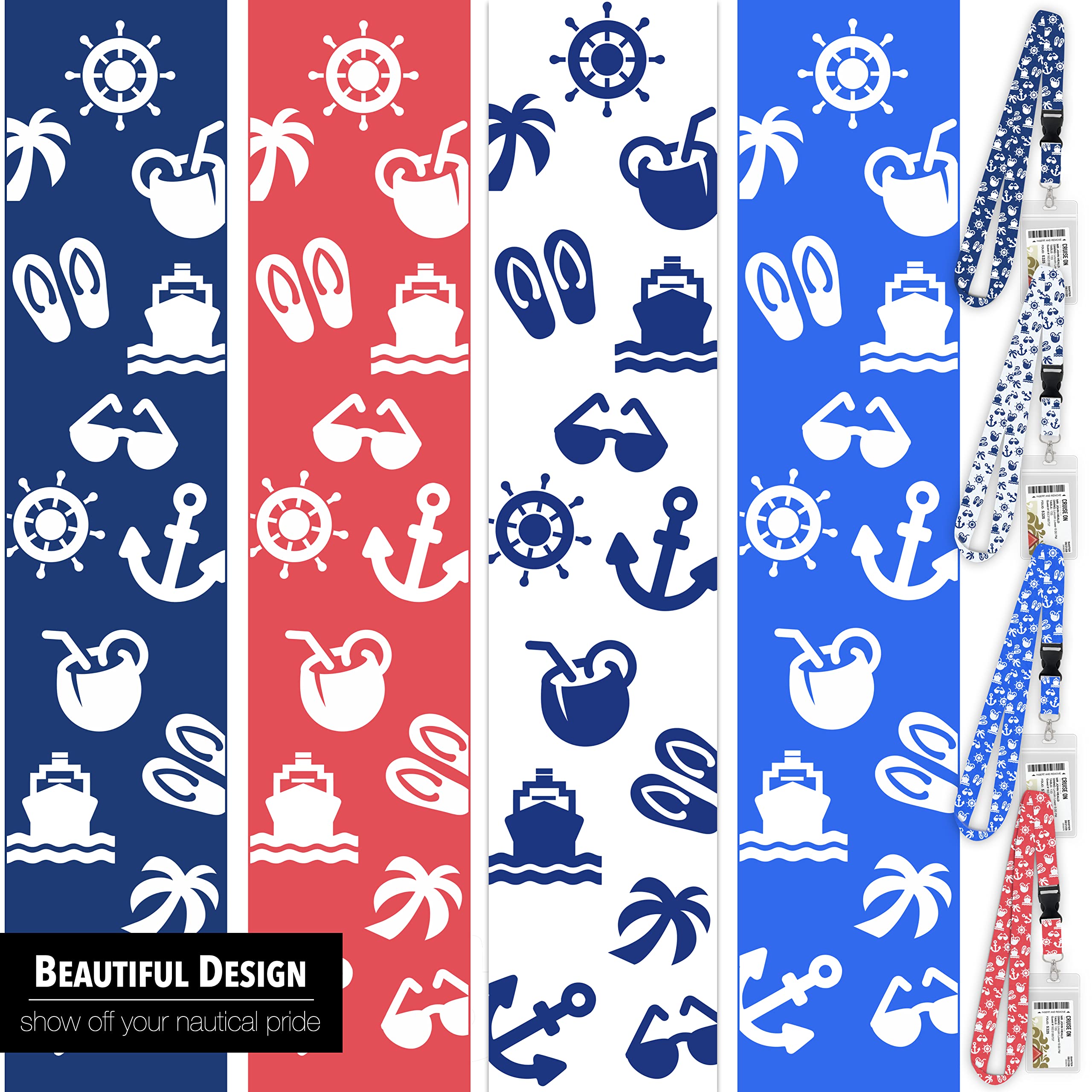 Cruise Lanyard Must Have Accessories for Ship Cards [4 Pack] Cruise Lanyards with ID Holder, Key Card Detachable Badge & Waterproof Ship Card Holders