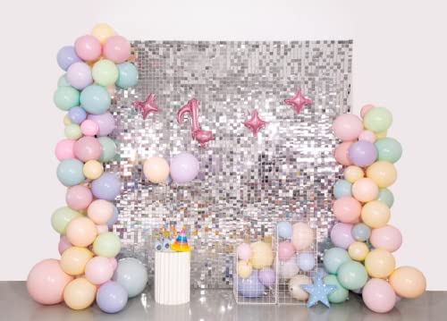 Shimmer Backdrop Sequin Wall Panel Backdrop Silver Sequins for Birthday, Anniversary Wedding Engagement Party Decoration (24Pcs)