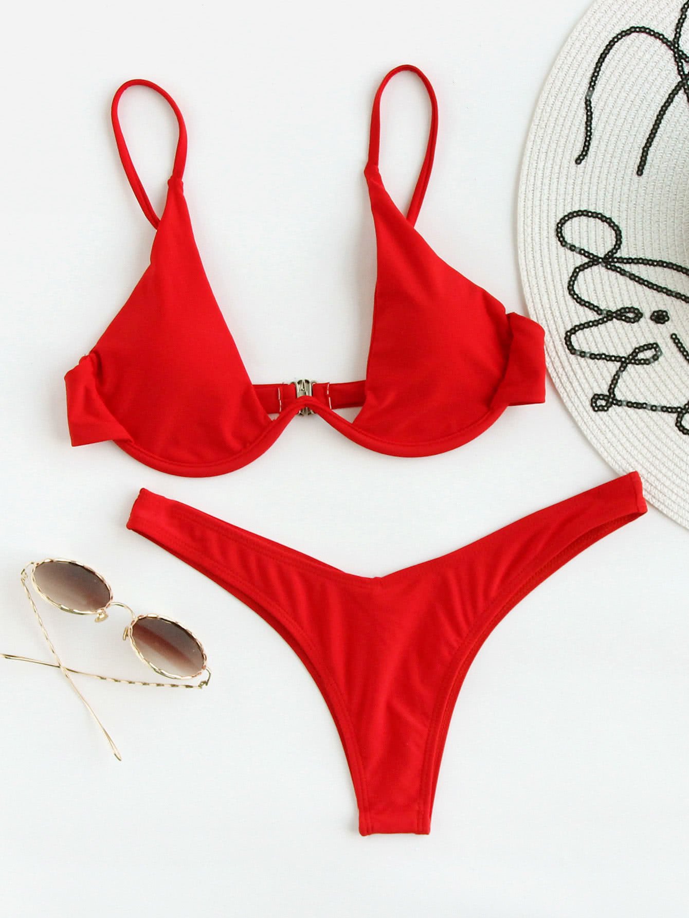 Verdusa Women's Sexy Triangle Bathing Two Pieces Swimsuit Bikini Set Red S