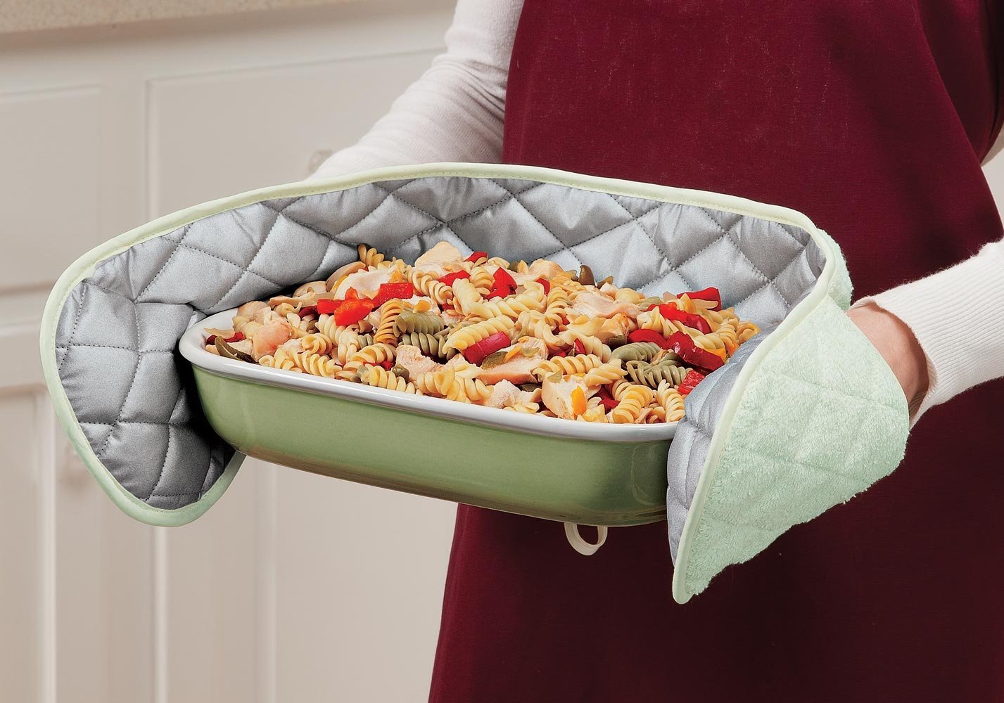 LAMINET 2 Pocket Heat Resistant Xtra Long Double Oven Mitt Pot Holder - CELERY GREEN