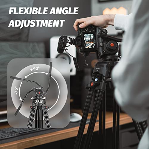 【2023 Upgrade】 RAUBAY 70.8" Professional Heavy Duty Video Camera Tripod with Fluid Head, QR Plate for DSLR Camcorder, Max Loading 17.6lbs, Aluminum Twin Tube Leg with Metal Mid-Level Spreader DV-1 PRO