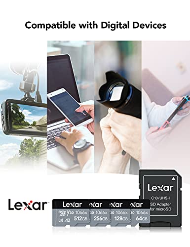 Lexar Professional 1066x 512GB microSDXC UHS-I Card w/ SD Adapter, C10, U3, V30, A2, Full HD, 4K UHD, Up to 160MB/s Read, for Action Cameras, Drones, High-End Smartphones, Tablets (LMS1066512G-BNANU)