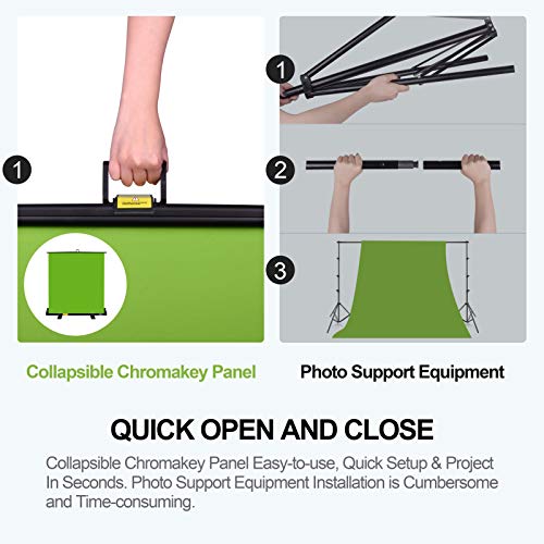 Upgrate EMART Green Screen, 61 x 72in Collapsible Chroma Key Panel for Background Removal, Portable Retractable Wrinkle Resistant Chromakey Green Backdrop with Auto-Locking Frame, Aluminum Hard Case