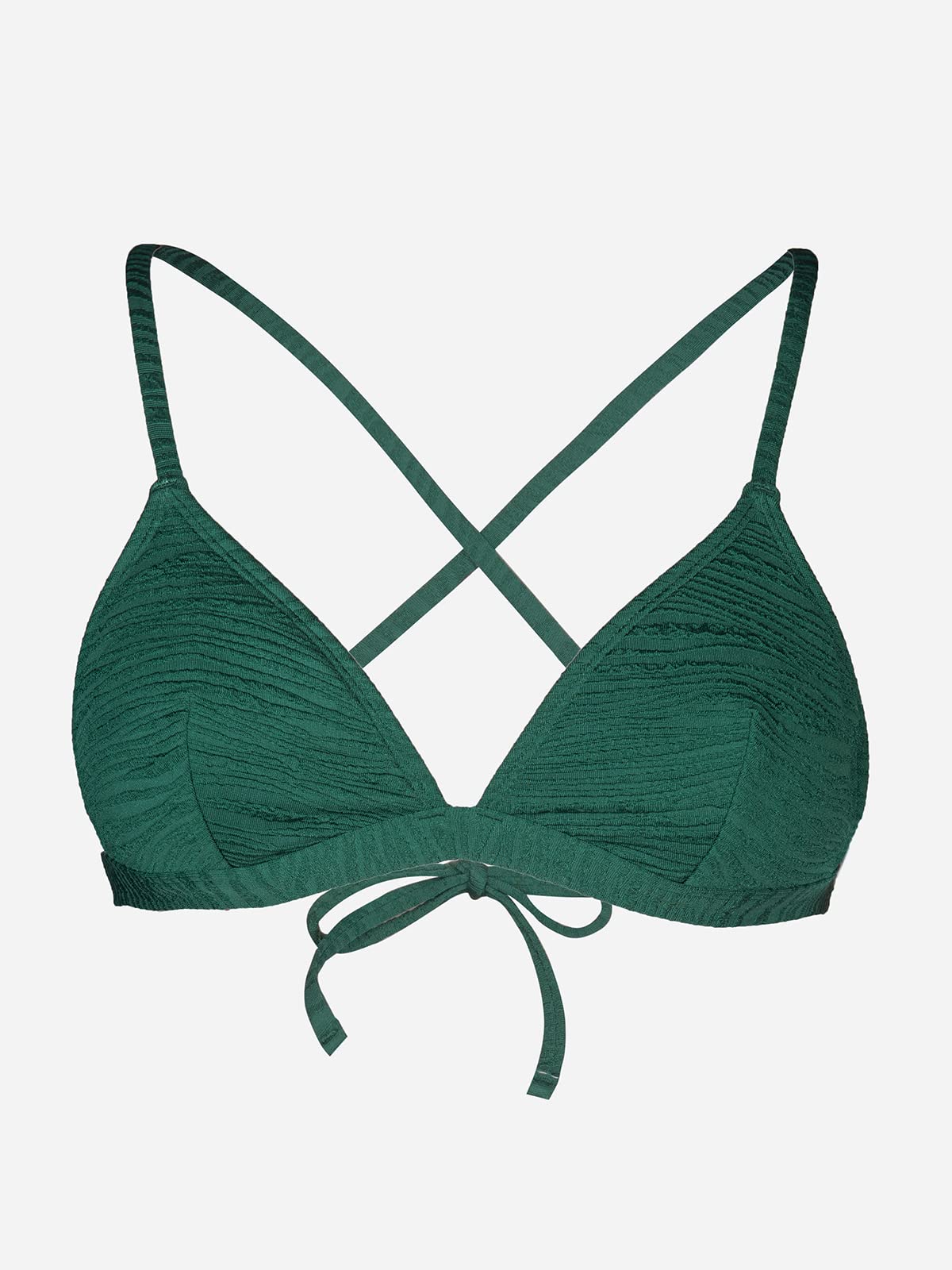 CUPSHE Bikini Top for Women Triangle Swimsuit Top V Neck Crisscross Self Tie Bathing Suit Zebra Texture M, Emerald Green