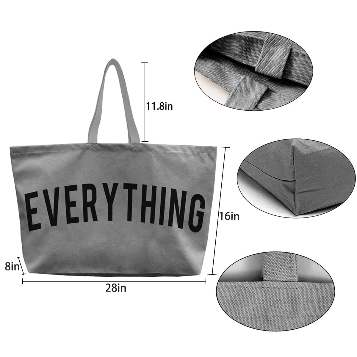 LLYLIU Canvas Tote Bag - Extra Large Shopping Beach Totes Bags Reusable Big Grocery Bag 28" x 8" x 16"