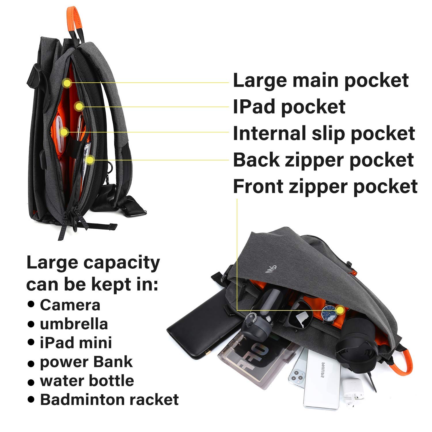 Small Sling Crossbody Backpack Shoulder Bag for Men Women,One Strap Backpack Sling Bag Backpack Waterproof for Hiking Walking Biking Travel Cycling