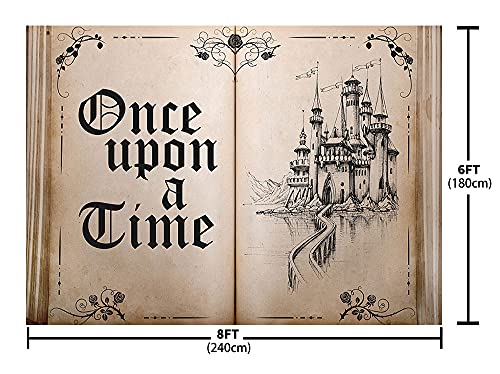 ABLIN 8x6ft Fairy Tale Books Backdrop Old Opening Book Once Upon a Time Ancient Castle Princess Romantic Story Photo Background Wedding Birthday Party Decorations Banner Props