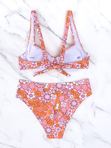 SHENHE Women's Underwire Bikini Floral Print Two Piece Bikini Set Swimsuit Pink S