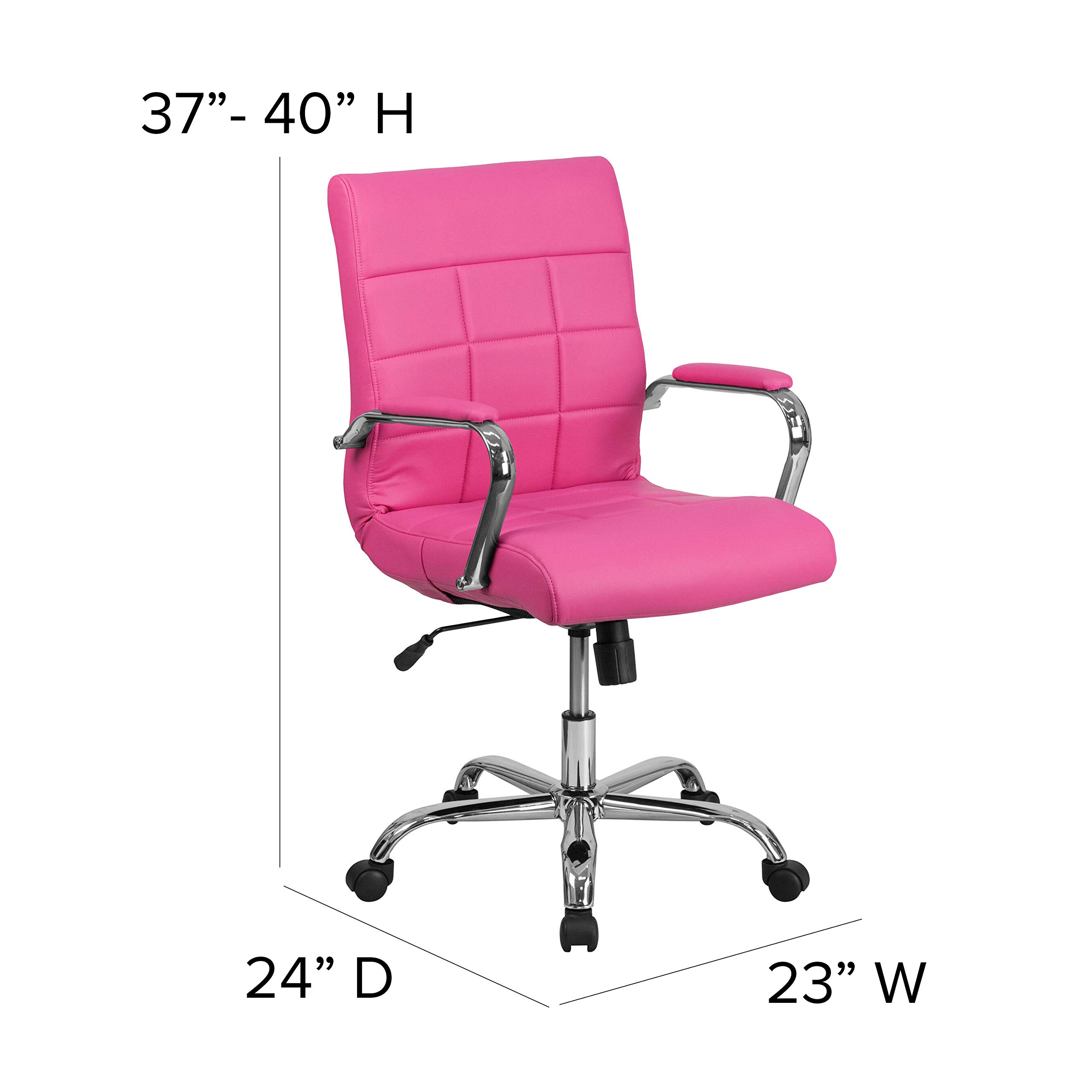 Flash Furniture Mid-Back Pink Vinyl Executive Swivel Office Chair with Chrome Base and Arms 40 x 23 x 24