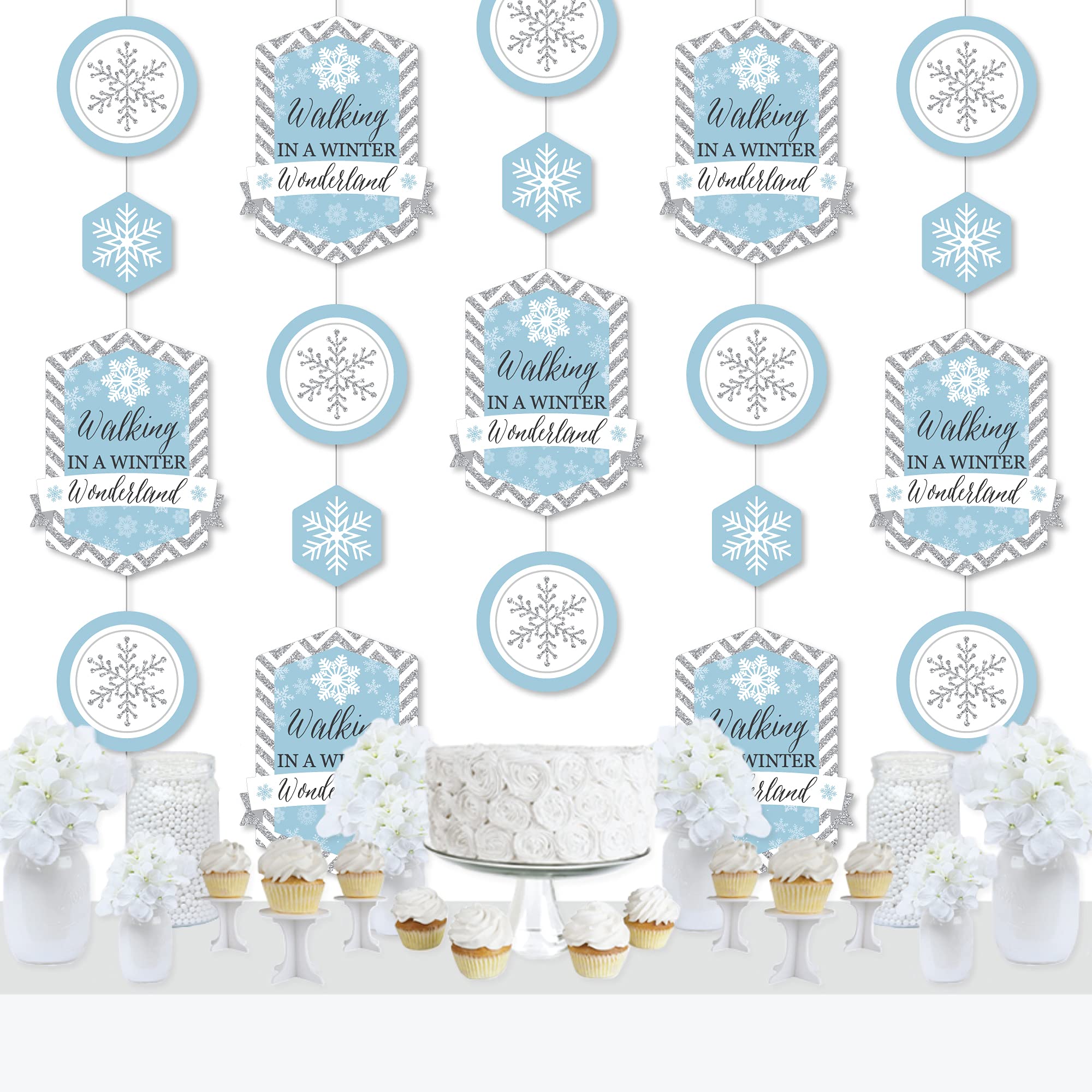 Big Dot of Happiness Winter Wonderland - Snowflake Holiday Party and Winter Wedding DIY Dangler Backdrop - Hanging Vertical Decorations - 30 Pieces